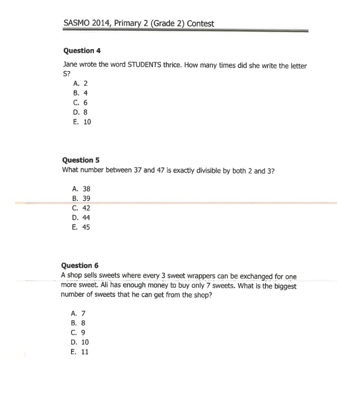 2014年SASMO新加坡数学竞赛G2真题
