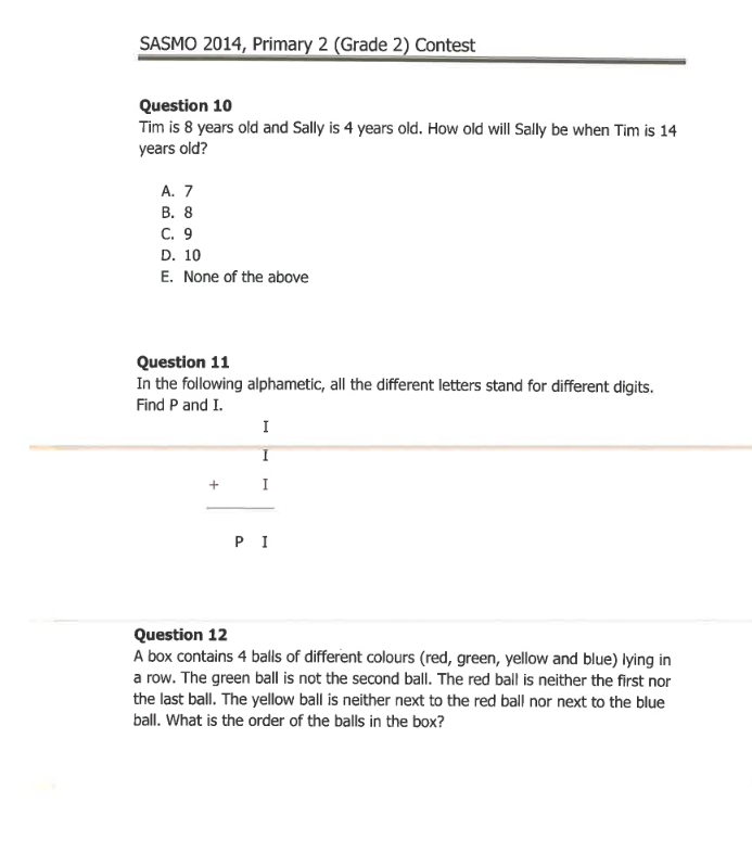 2014年SASMO新加坡数学竞赛G2真题