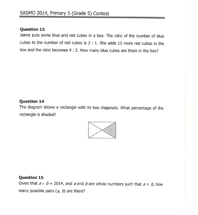 2014年SASMO新加坡数学竞赛G5真题