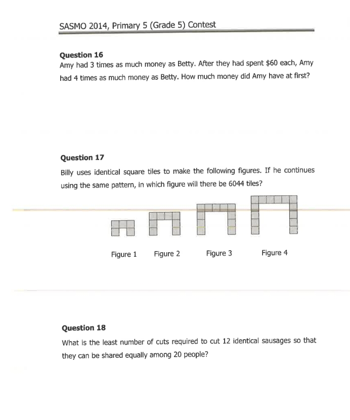 2014年SASMO新加坡数学竞赛G5真题