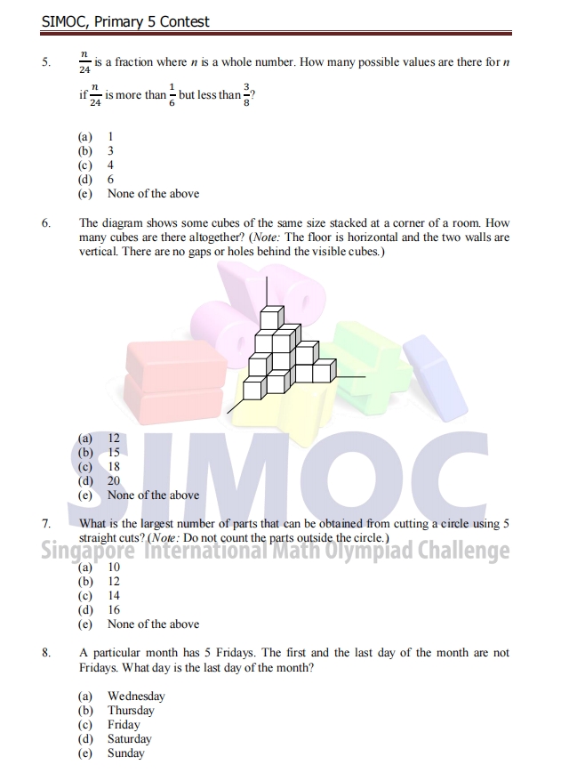 SIMOC数学竞赛 Primary 5真题+答案